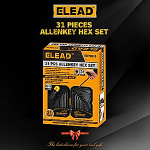 ELEAD 30-Piece Hex Key Set - Allen Wrench Set, SAE and Metric Allen Keys, MM(0.7mm-10mm) SAE(0.028"-3/8), Heat-Treated Steel, Torque Handle, High Leverage, Long & Short Keys, Easy Organization