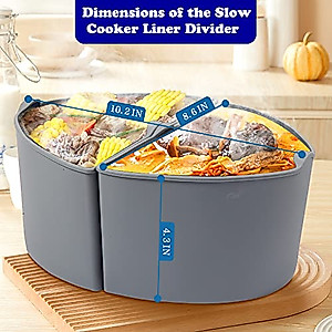 2-in-1 Silicone Slow Cooker Liners fit for 6-7 QT Crockpot, Silicone Slow Cooker Divider Liner, Reusable/BPA Free/Leakproof/Slow Cooker Accessories Cooking Liner for 6-7 Quart Pot