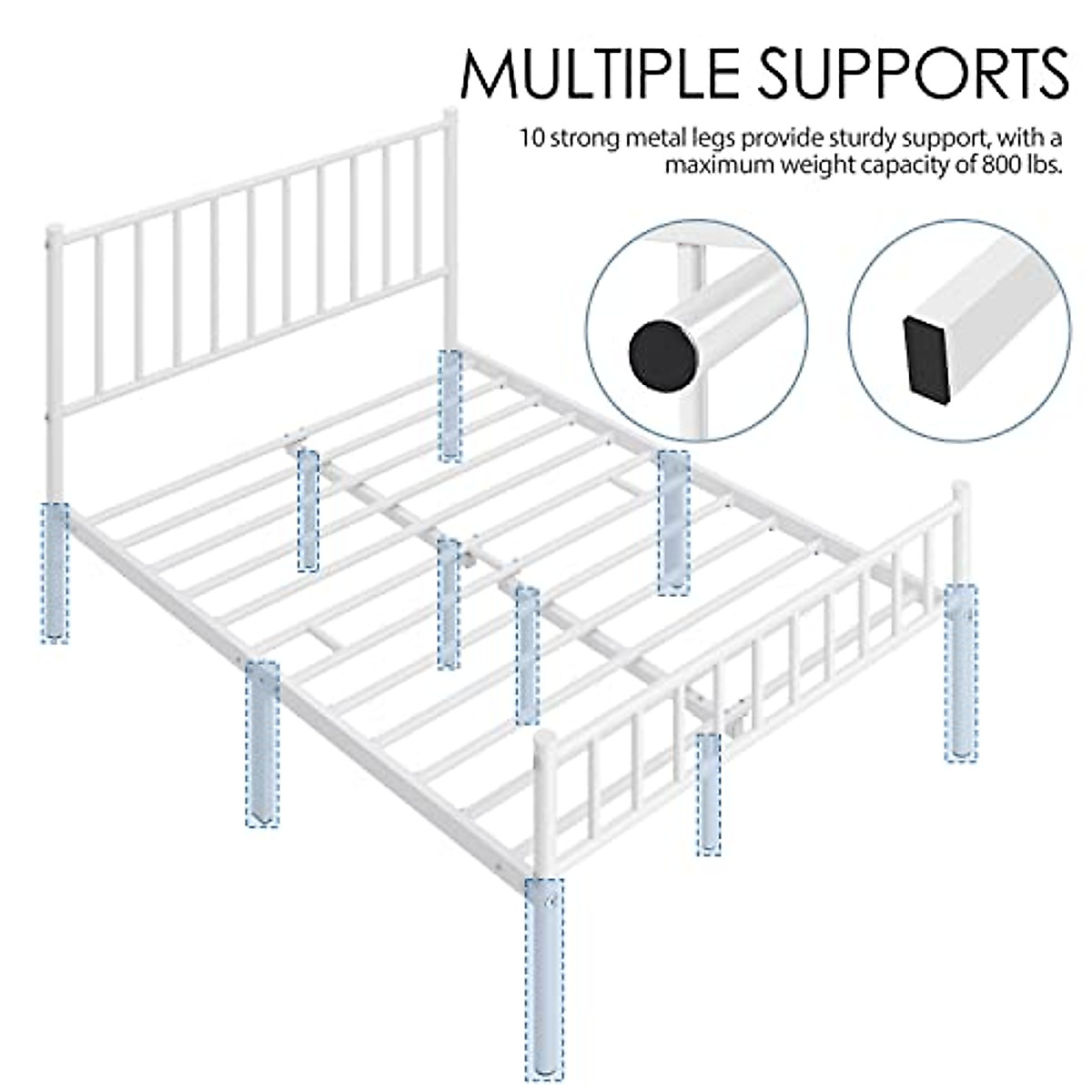 Yaheetech 14 Inch Full Size Bed Frame Metal Platform Bed with Spindle Headboard Footboard/Mattress Foundation/No Box Spring Needed/Underbed Storage Space/Steel Slat Support/Easy Set up, White