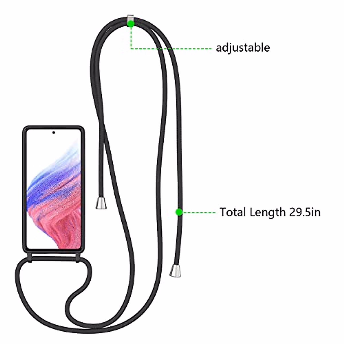 ZTOFERA Crossbody Case for Samsung Galaxy A53 5G with Lanyard Strap Adjustable Rope Liquid Silicone Soft Cover,Black