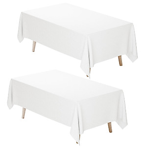 Fixwal White Tablecloth Rectangle 60 x 102 Inch, 2 Pack 6ft Polyester Fabric Table Cloths Rectangular Table Covers for Party, Banquet, Dining, Birthday, Wedding