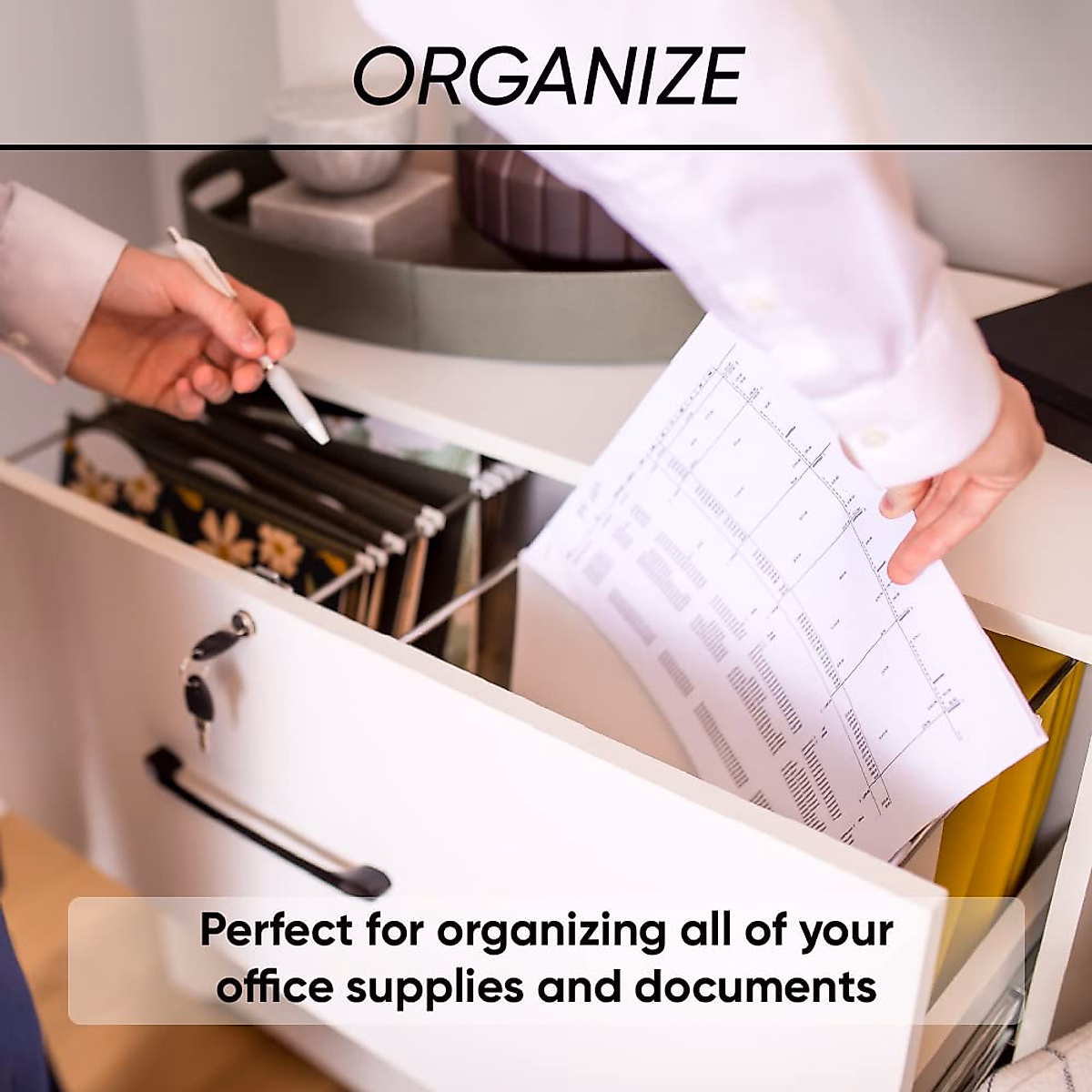 JRA products File Cabinet with Lock | 2 Drawers Wooden Lateral Storage Filing Cabinet with Anti-Tilt Mechanism with 8 Hanging Bars for Letter, Legal, F4 and A4 Size Files for Home Office White