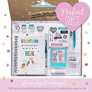 Amitié Lane Unicorn Craft Stationery Set - Scented Markers Set And DIY Journal Scrapbook Kit - Easy DIY Kids Arts and Crafts Kits - Girls Toys and Birthday Gifts for Kids Age 4-12