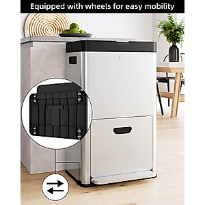 Vertical Trash Can - 2 Tiers 14 Gal Stainless Steel Tall Trash Can with Recycle Combo for Office Indoor