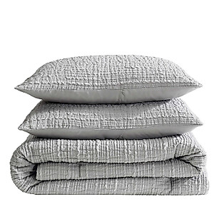 Kenneth Cole - Full/Queen Duvet Cover Set, Soft Bedding with Matching Shams, Embossed Modern Home Decor, Oeko-Tex Certified (Serenity Wavy Lines Grey, Full/Queen)
