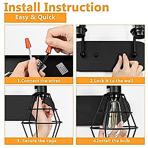 Elibbren Bathroom Vanity Light Fixtures, 2-Light Bathroom Lighting Fixtures Over Mirror with Cage, E26 Base Black Farmhouse Wall Sconces for Bedroom Living Room, UL Listed