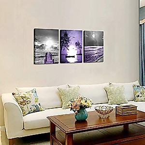 wall decorations for living room 3 Piece framed canvas wall art bathroom artwork for wall painting office bedroom wall decor Black and white ocean purple Landscape modern family Posters home decor
