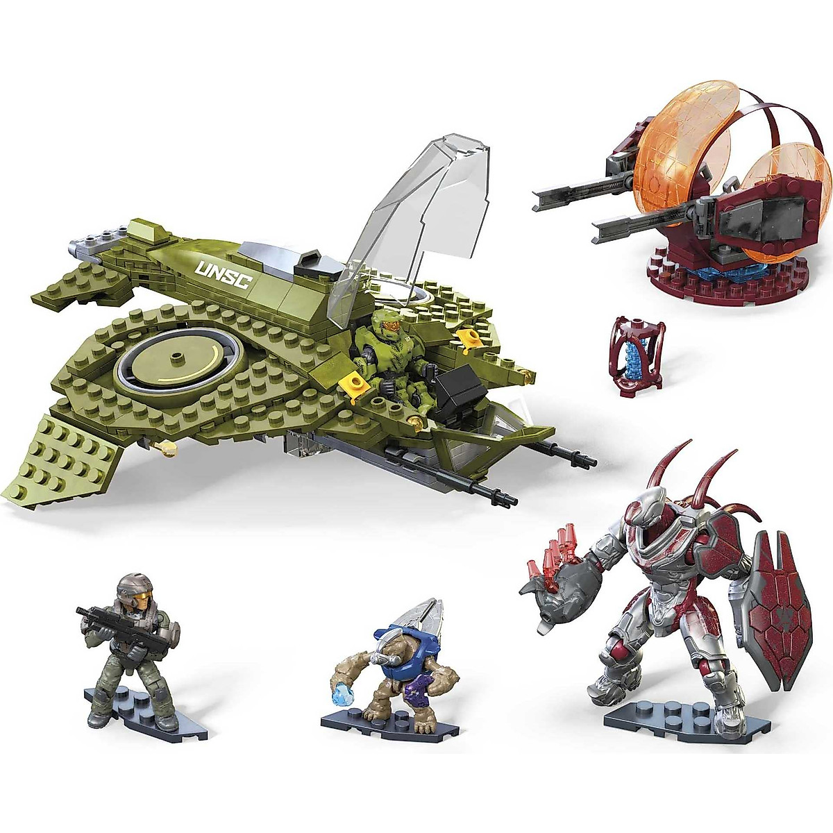 MEGA Halo Infinite Toy Building Set, UNSC Wasp Onslaught Aircraft with 406 Pieces, 4 Poseable Action Figures and Accessories, for Collectors