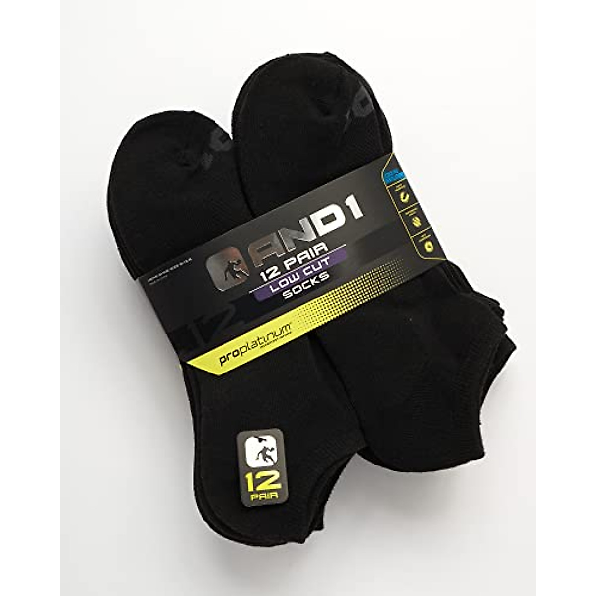 AND1 Men's Socks - Athletic Cushion Low Cut Socks (12 Pack), Size 6-12.5, Black