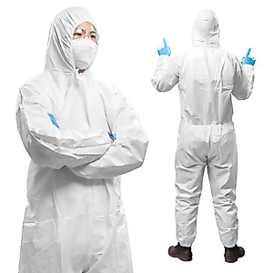 AMZ Disposable Coveralls with Hood, 3X-Large. Pack of 5 White Microporous Lab Coveralls Disposable. 60 GSM Painters Suit Disposable with Storm Flap Zipper Cover. Painters Suit Disposable. Hazmat Suit