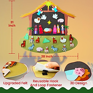 Enhon DIY Felt Christmas Tree Set, Felt Nativity Advent for Christmas with 29 Pcs Detachable Ornaments, Felt Christmas Tree, Christmas Door Wall Hanging Decor, Christmas Decor