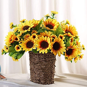 PASYOU Artificial Sunflower Plastic Fake Flowers Sunflowers for Indoor Outdoor Wedding Bridal Bouquet Home Garden Party DIY Wreath Table Arrangement Decoration Pot Planter Filler 2 pcs