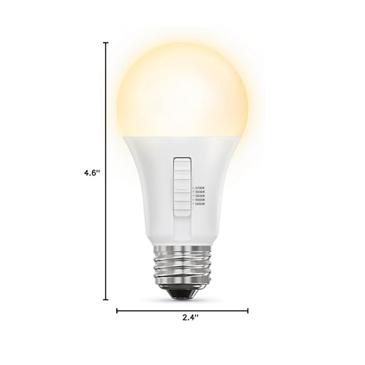 Feit Electric A19 LED Light Bulb, 100W Equivalent, Non-Dimmable, 5CCT, E26 Medium Base, 90 CRI, 1500 Lumens, Standard Light Bulb with Switch on Bulb, 13-Year Lifetime, OM100/5CCT/15KLED/2, 2 Pack