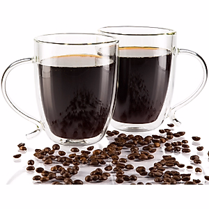 Backyard Bum EXTRA LARGE 20 ounce Premium Coffee Mugs for Men and Women | Double Wall, 20 oz. Insulated Mugs, Set of 2 | Latte, Tea, Cappuccino | Clear Glass Mugs with Handle PLUS Recipe Ebook