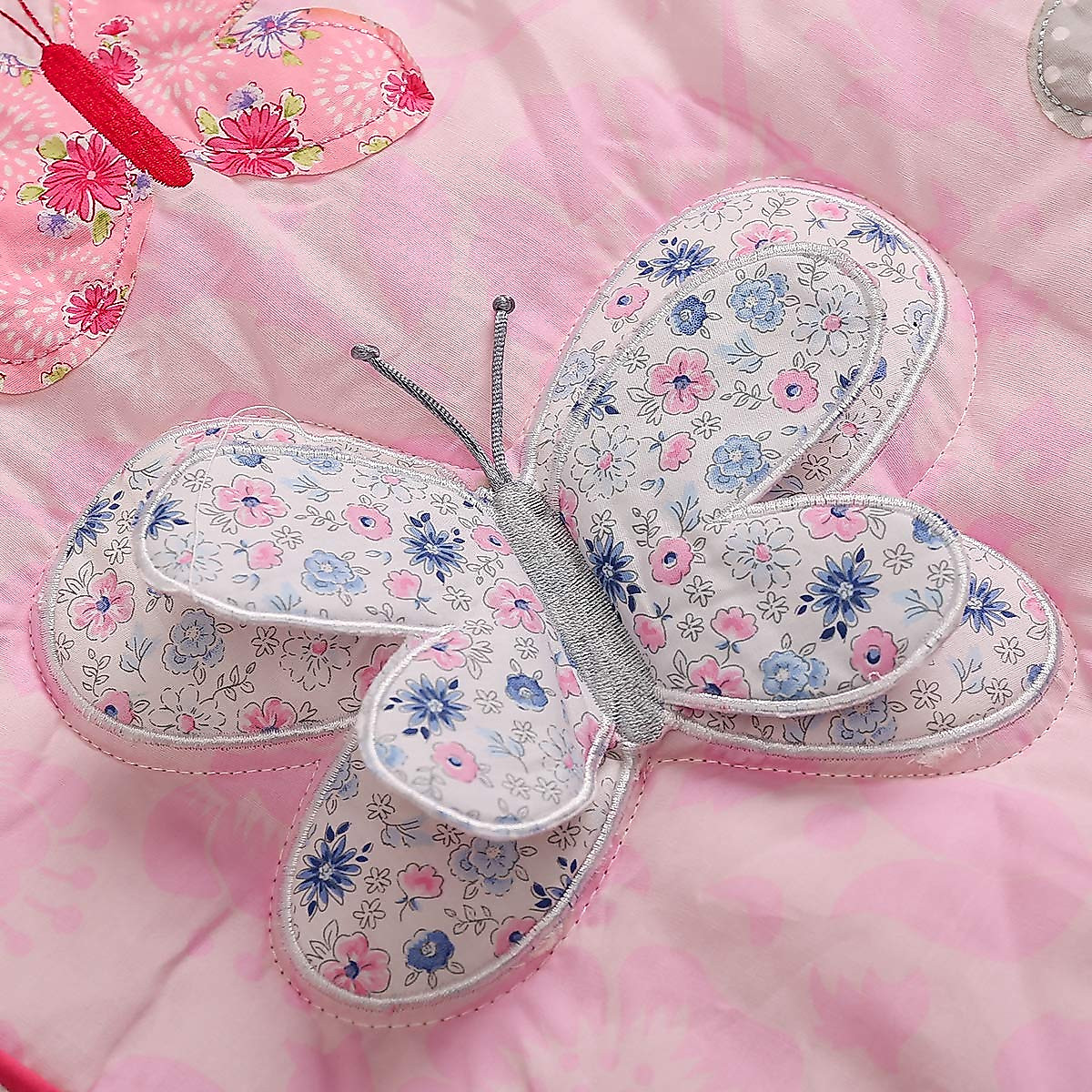 CribMATE 8 PCs Cotton Pink Embroidery Butterfly Nursery Crib Bedding Set Heavy Duty Cotton Themed Baby Girl Cot Bedding Set Quilt Fitted Sheet Skirt Diaper Storage Bag Window Valance 3, 28 X 52