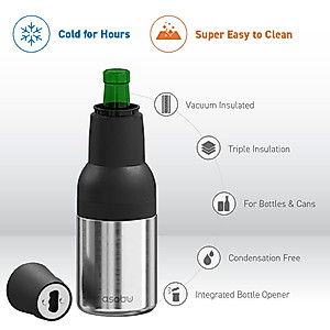 Asobu Frosty Beer 2 Go Vacuum Insulated Double Walled Stainless Steel Beer Can and Bottle Cooler with Beer Opener Eco Friendly and Bpa Free (Silver)