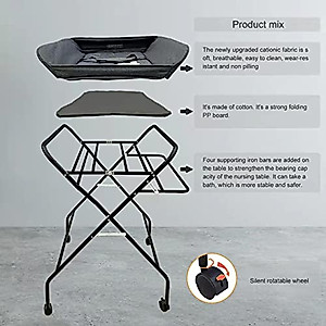 Holy Cat Baby Portable Changing Table with Wheels Adjustable Height Folding Infant Diaper Station Mobile Nursery Stand with Newborn Lightweight Large Storage Rack - Grey