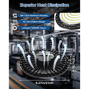 HAPYLUMI UFO LED High Bay Light 100W, 10000LM High Bay LED Shop Lights 6500K UFO Lamp with 6.5ft US Plug IP65 Waterproof UFO High Bay Commercial Area Lighting Fixture for Garage Barn Warehouse Gym