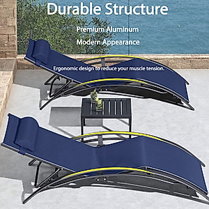 PURPLE LEAF Patio Chaise Lounge Chair Set with 2 Side Table Outdoor Pool Adjustable Recliner Chairs for Outside Beach Poolside Sunbathing Tanning Lounger