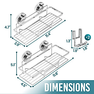 TAILI Shower Caddy Suction Cup 2 Pack, Heavy Duty Bathroom Shower Organizer, No Drilling Shower Shelves for Inside Shower, Stainless Steel Silver Shower Holder Organizer for Bathroom