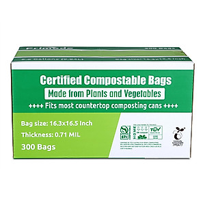 Compostable Bags, 2.6 Gallon Food Scraps Yard Waste Bags, 300 Count, Extra Thick 0.71 Mil. ASTM D6400 Compost Bags Small Kitchen Bag Certified by BPI and TÜV AUSTRIA