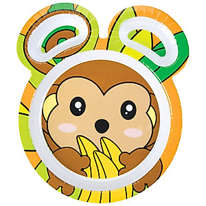 Bentology Zoo Friends Mealtime Melamine Feeding Plates - Set of 4 Different Cute Animal Pal Dishes for Kids - Panda, Alligator, Tiger & Monkey - Divided Compartments, BPA Free