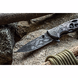 SE Spring Assisted Drop Point Folding Knife with Brown Snake Skin Design - KFD20022-1