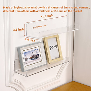 CY craft 4 PCS Clear Acrylic Floating Wall Ledge Shelf 15 Inch Wall Mounted Nursery Kids Bookshelf, Invisible Hanging Shelves for Wall Storage,Toy Picture Ledge Display Shelf Bathroom Storage Shelves