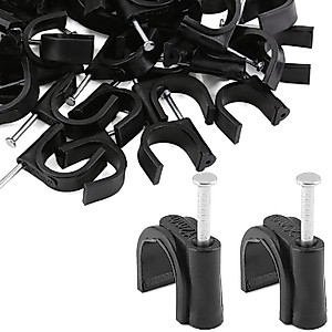 Rierdge 100 Pieces Half Clamps J-Hook with Nail, 1/2 & 3/4 Inch Black Pex Support Holder for Tubing Pipe Fixing Wire 12mm & 20 mm
