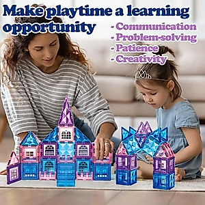 102pcs Frozen Princess Castle Magnetic Tiles Building Blocks - 3D Diamond Blocks, STEM Educational Toddler Toys for Pretend Play, 4 Year Old Girl Birthday Gifts Kids Ages 3 5 6 7 8