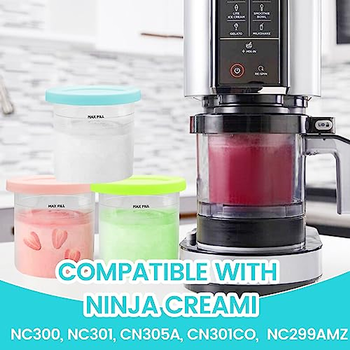 TERWOK Ice Cream Pints Containers - 4 Pack Ice Cream Containers and Lids Replacement for Ninja Creami Compatible with NC300,NC301,CN305A,CN301CO(4)