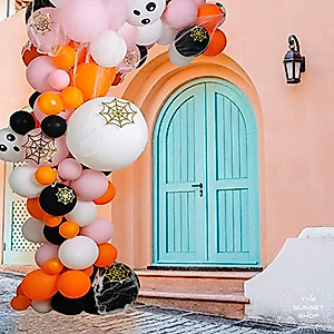 103Pcs Halloween Balloon Arch Garland Kit, Pink Orange Black Balloons Arch with Spider Web Decor, Skull Balloons for Halloween Theme Birthday Baby Shower, Halloween Day Party Decorations