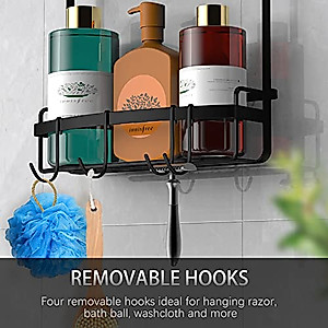 Kadolina Shower Caddy Over Shower Head, Bathroom Hanging Shower Organizer Holder Storage for Shampoo, Shower Storage Rack with Hooks for Razor and Sponge (Black)