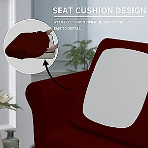 Easy-Going 2 Pieces Microfiber Stretch Chair Slipcover – Spandex Soft Fitted Sofa Couch Cover Washable Furniture Protector with Elastic Bottom Kids Pet Wine