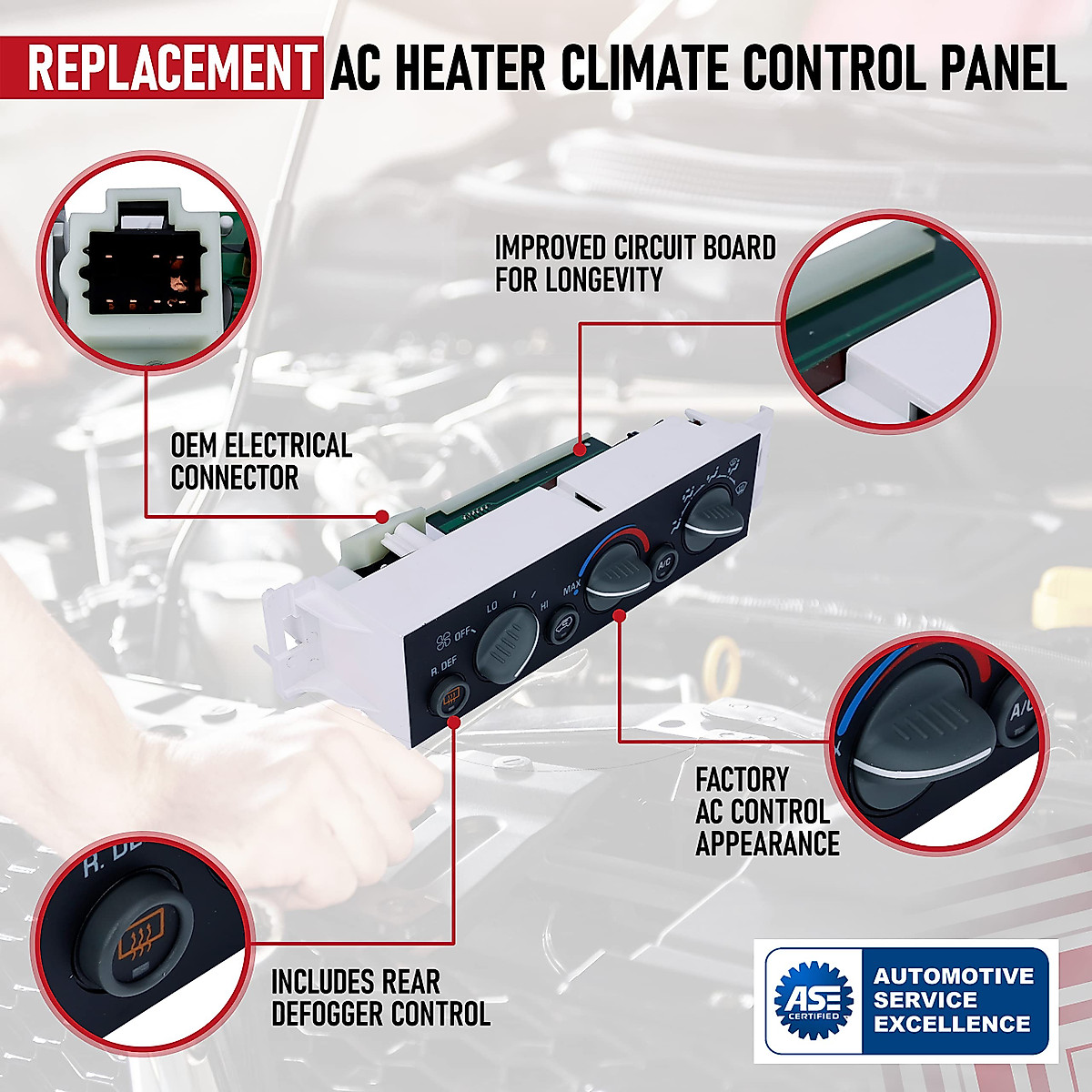 AC Heater Climate Control Panel with Rear Defogger - Compatible with Chevy, Cadillac and GMC - Escalade, C1500, C2500 Suburban, C3500HD, K1500, K2500, Tahoe, Yukon - Replaces 9378805, 16231165