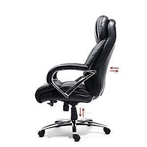 OFFICE FACTOR Big and Tall Office Chair Fully Adjustable, Bonded Leather Chair, Swivel Office Chair with Castor Wheels, 500 Lbs. Rated, Bonded Leather Executive Chair (Black)