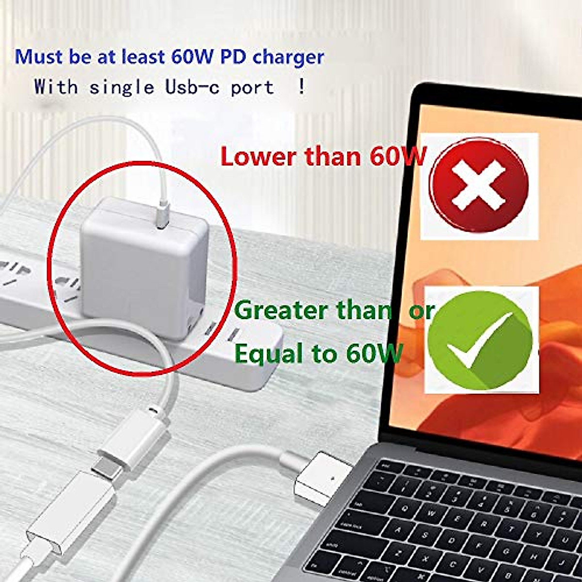 USB C Female to Magnetic 2 T Tip Charging Cable Converter for Magnetic 2 T Tip for Pro 13/15 inch for air 11/13 inch(After Late 2012 Models)