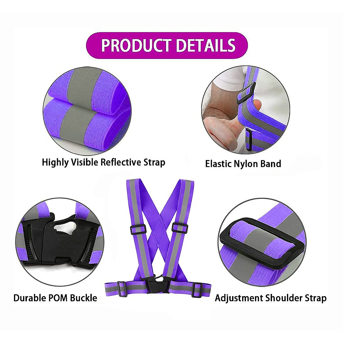 Famnosta Running Reflective Vest Gear 3 Pack Adjustable Safety Vest for Women Men High Visible Reflective Straps Vest for Running Cycling Motorcycling (Green,Black,Purple)