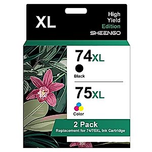 74XL 75XL Ink cartridges Combo Pack High Yield Replacement for hp Ink 74xl 75xl Combo Pack Use with D4260 D4280 D4360 C4480 C4280 C5280 C5550 Printer (1 Black, 1 Tri-Color) 2 Pack