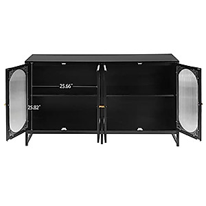 FOKWE Modern Accent Sideboard Cabinet with Glass Doors, Freestanding Storage Cupboard Console Table for Kitchen Dining Living Room Hallway Office,Black