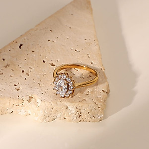 DOUX CZ Wedding Band for Women Oval Bridal Rings 18K Gold Plated Stainless Steel Cubic Zirconia Promise Engagement For Women 6