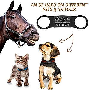Atdesk Personalized Dog Tags, Slide On Pet ID Tag, Engraved Stainless Steel Cat Collar Tag, No Jingle Dog Name Tag Silent Pet Identification Tags(Large Black)