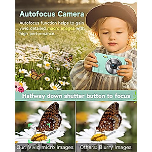 Digital Camera, Zostuic Autofocus 48MP Kids Camera with 32 GB Card Vlogging Camera with 16X Zoom, Compact Portable Mini Cameras for 4-15 Year Old Kids Children Teen Student Girls Boys(Green)
