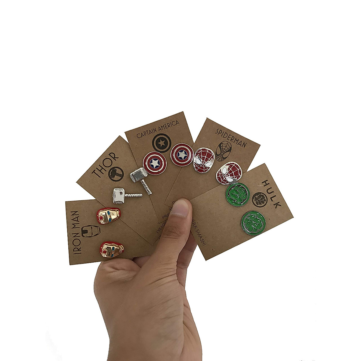 Superhero Cufflinks Wedding/Birthday Set of 5: Iron Man Spiderman Captain America Thor Hulk Marvel Collection