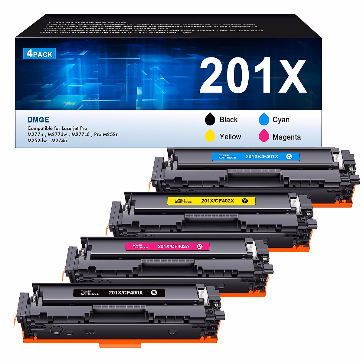 DMGE 201X Toner Cartridges 4 Pack - High Yield Replacement for HP 201X Black HP 201X 201A Compatible with HP Color Laserjet Pro MFP M277dw Toner,M252dw Toner,M277 M252 Series Printer