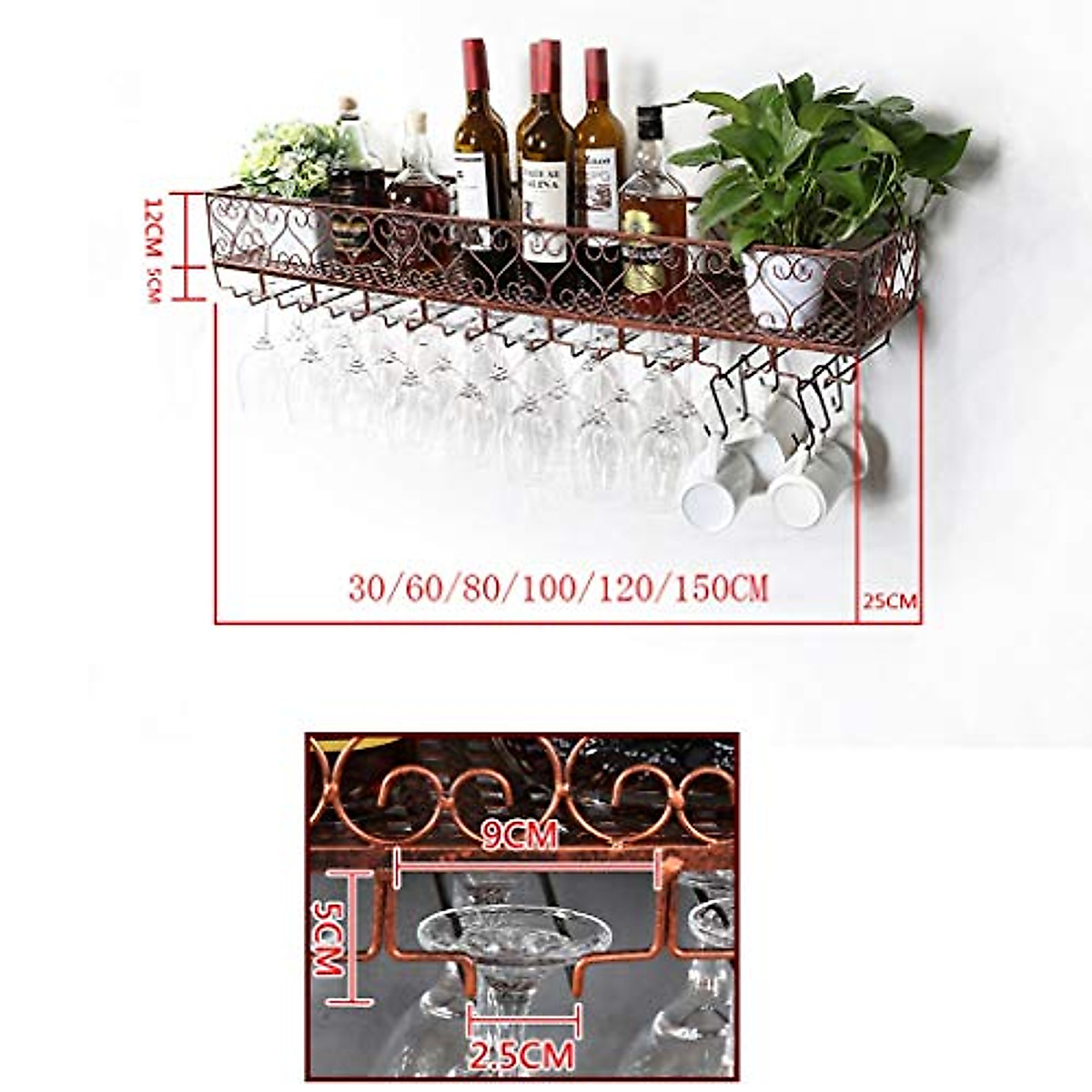 PIBM Stylish Simplicity Wine Shelf European Wrought Iron Hanging Wine Rack, Creative Wall Hanging Wine Rack, Black , 120CM