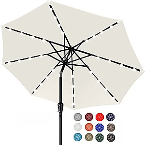 ABCCANOPY Durable Solar Led Patio Umbrellas with 32LED Lights 9FT (Light Beige)