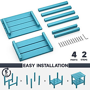 KINGYES Folding Adirondack Chair with Double Layer Side Table 3-Piece Adirondack Chair Set (Including 2 Folding Chairs-Tiffany and 1 Side Table-Tiffany)