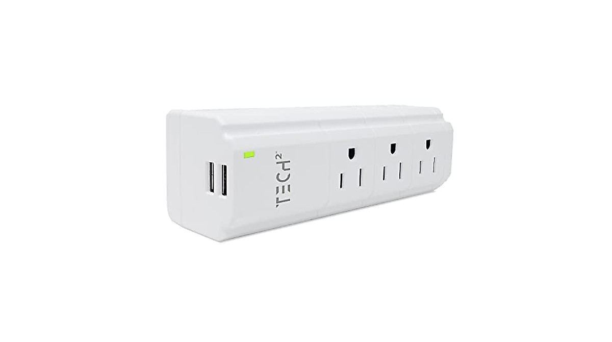 Tech2 Three Sided Surge Protector Power Strip with 9 Outlets & 2 USB ...