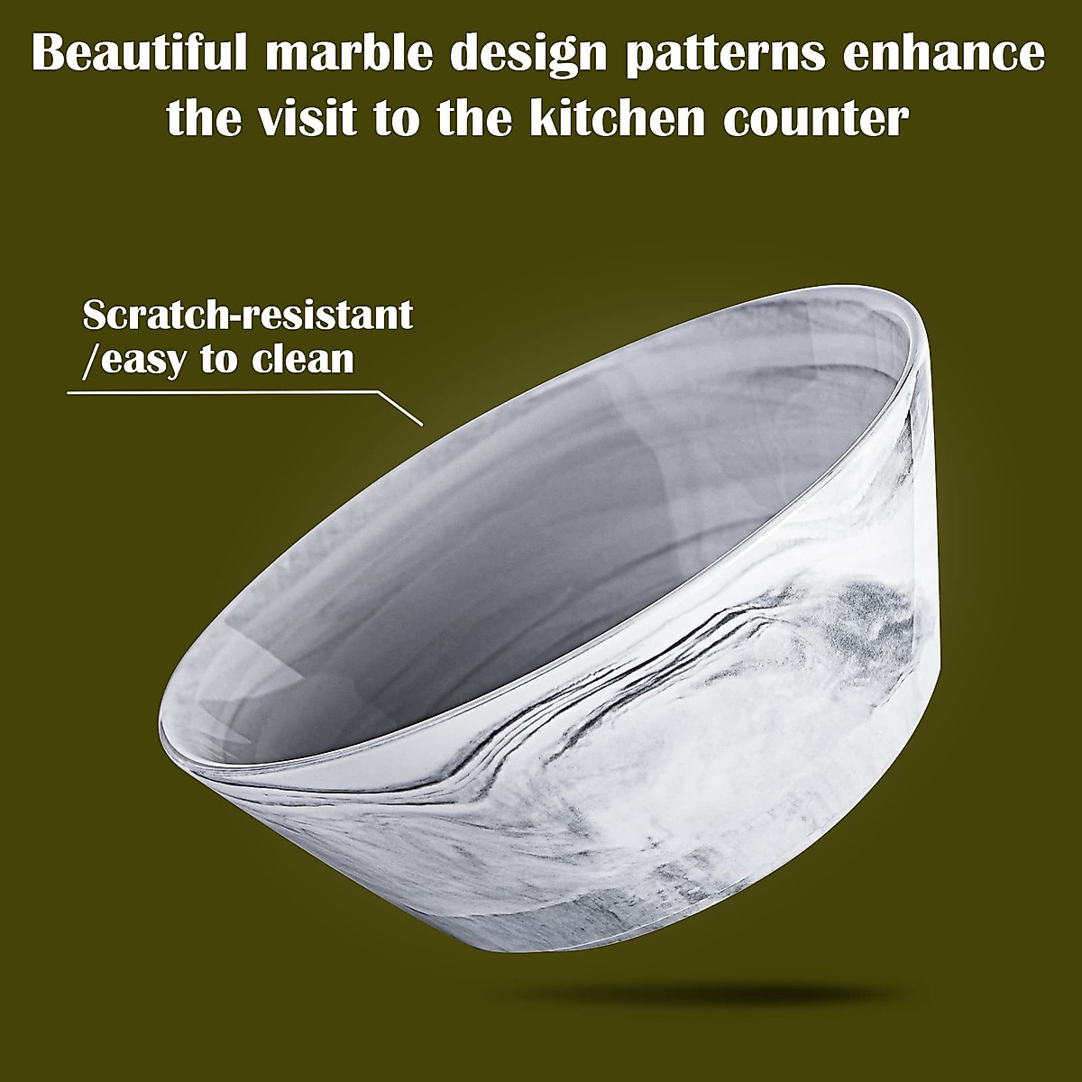 Yundu Grey Marble Ceramics Bowls Set, 58 Ounces Large Salad Bowl Set of 3, Serving Bowls, Large Cereal Snack Bowls for Kitchen, Dishwasher & Microwave Safe